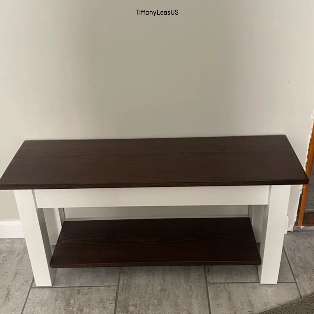 Rustic Solid Wood Bench With Storage Shelves for Farmhouse - Etsy