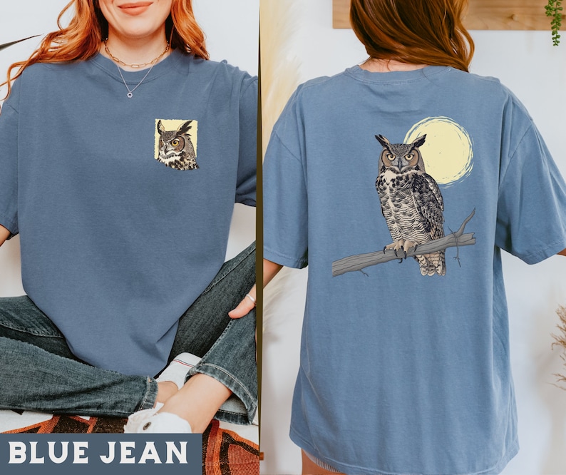 Great Horned Owl Graphic T-shirt, Vintage Owl Tee, Design for Bird ...