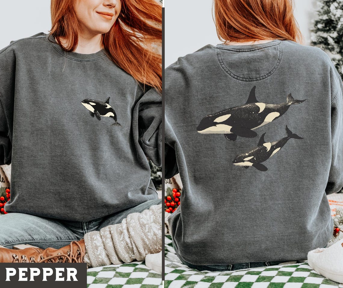 Vintage Orca Whale Sweatshirt, Killer Whale Graphic Pullover, Ocean ...