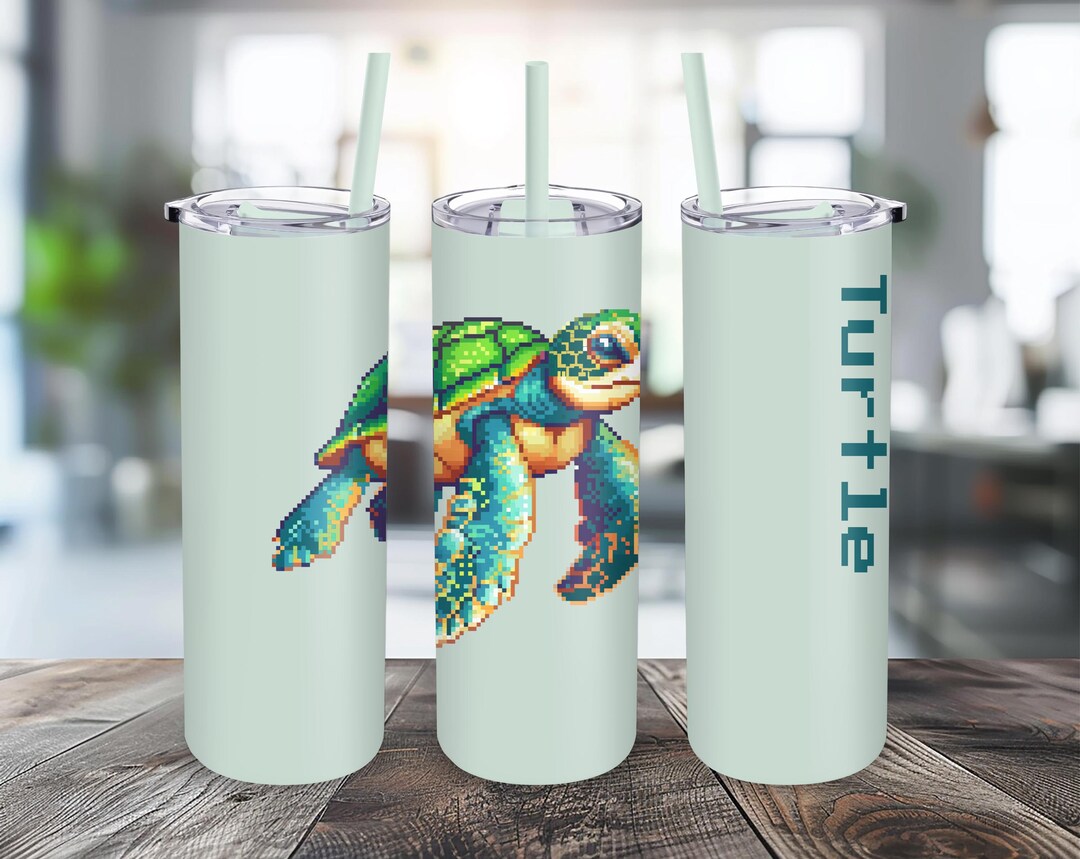 8-bit Sea Turtle Tumbler With Custom Text, Retro Arcade Sea Turtle ...