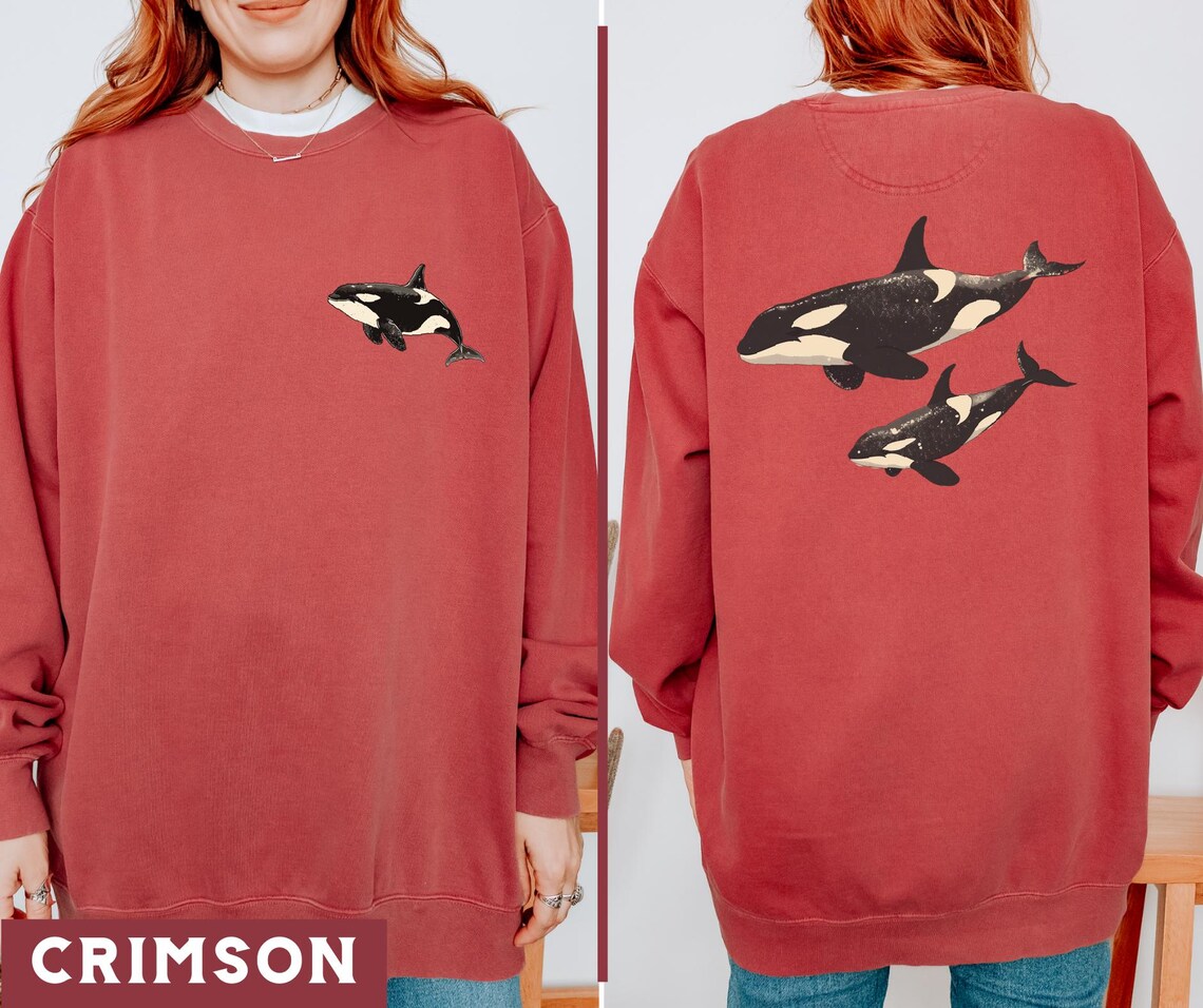 Vintage Orca Whale Sweatshirt, Killer Whale Graphic Pullover, Ocean ...