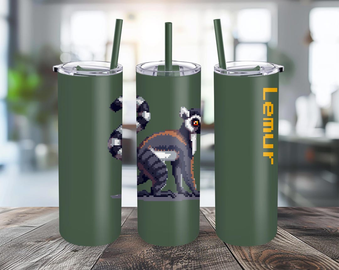 8-bit Lemur Tumbler With Custom Text, Retro Arcade Lemur 20oz Stainless ...