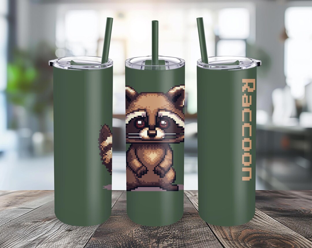 8-bit Raccoon Tumbler With Custom Text, Retro Arcade Raccoon 20oz ...