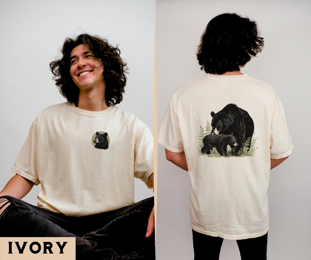 Black Bear Graphic T-shirt With Nature Scene, Black Bear Shirt, Unique ...