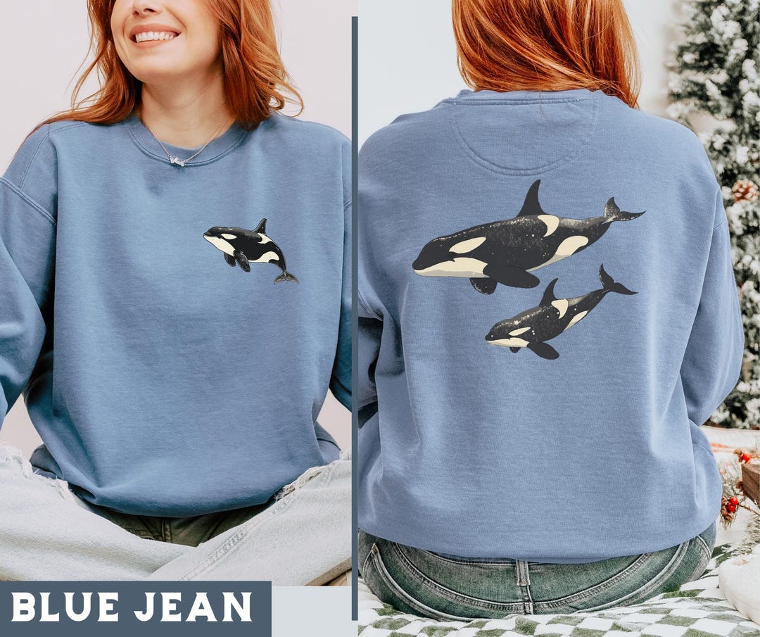 Vintage Orca Whale Sweatshirt, Killer Whale Graphic Pullover, Ocean ...