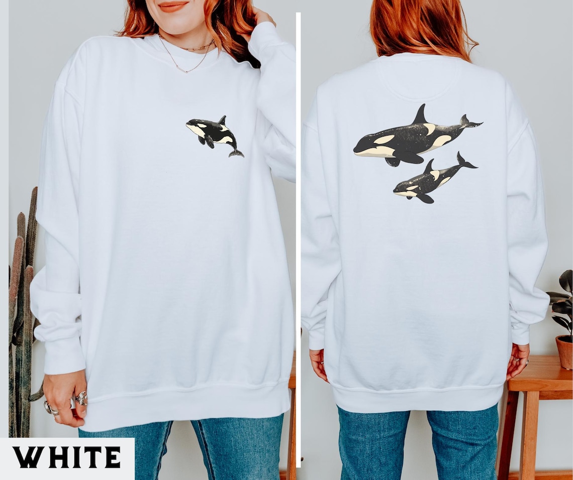 Vintage Orca Whale Sweatshirt, Killer Whale Graphic Pullover, Ocean ...