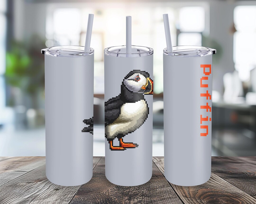 8-bit Puffin Tumbler With Custom Text, Retro Arcade Puffin 20oz ...