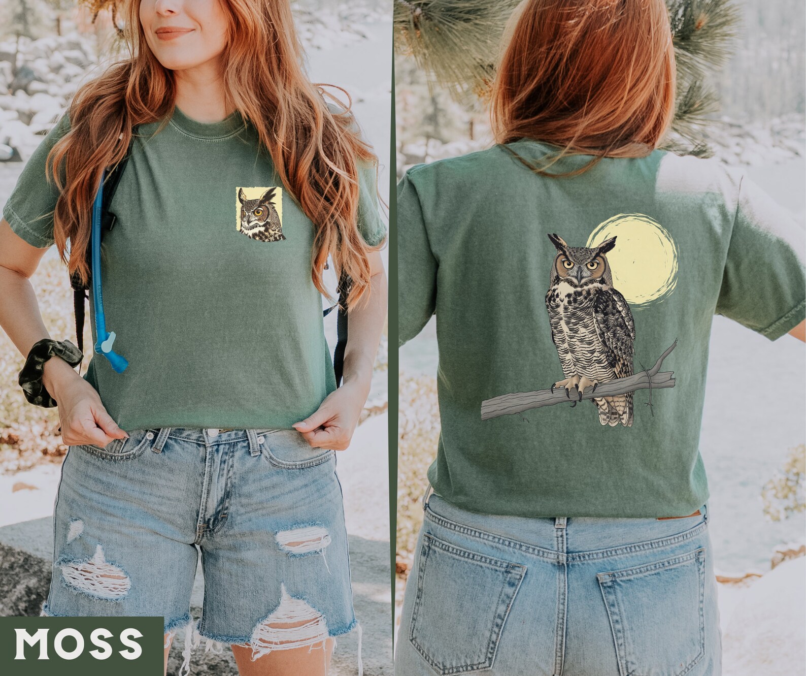 Great Horned Owl Graphic T-shirt, Vintage Owl Tee, Design for Bird ...