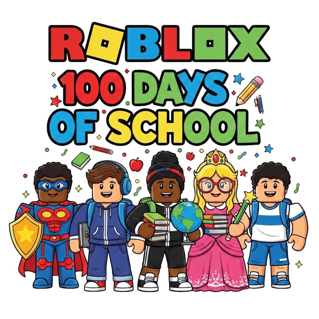 Roblox 100 Days of School T-shirt PNG | Kids Gaming Tee - Etsy