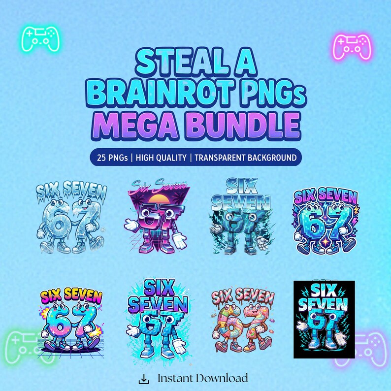 Steal a Brainrot 67 Six Seven PNG Bundle, Italian Gaming Meme Roblox ...