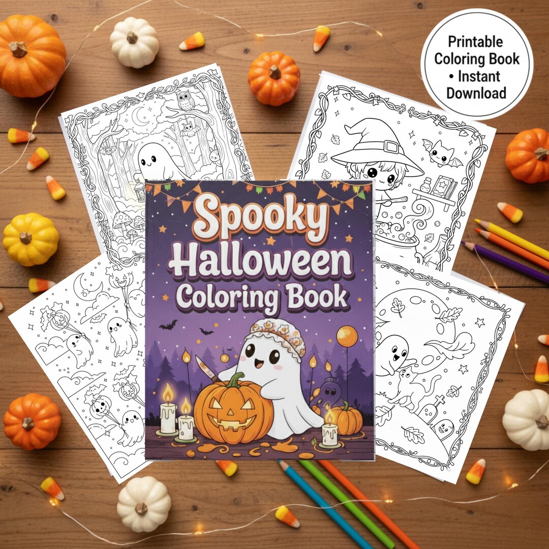 Cute & Cozy Spooky Halloween Coloring Pages 50+ Fall Coloring Book for Kids, Halloween Activity ...