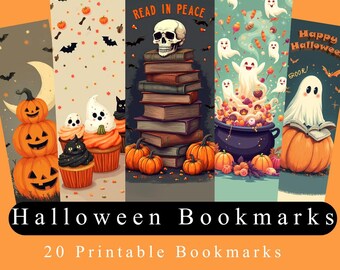 20 Halloween Printable Bookmarks , Spooky Bookish PNG & PDF Set, Gift ...