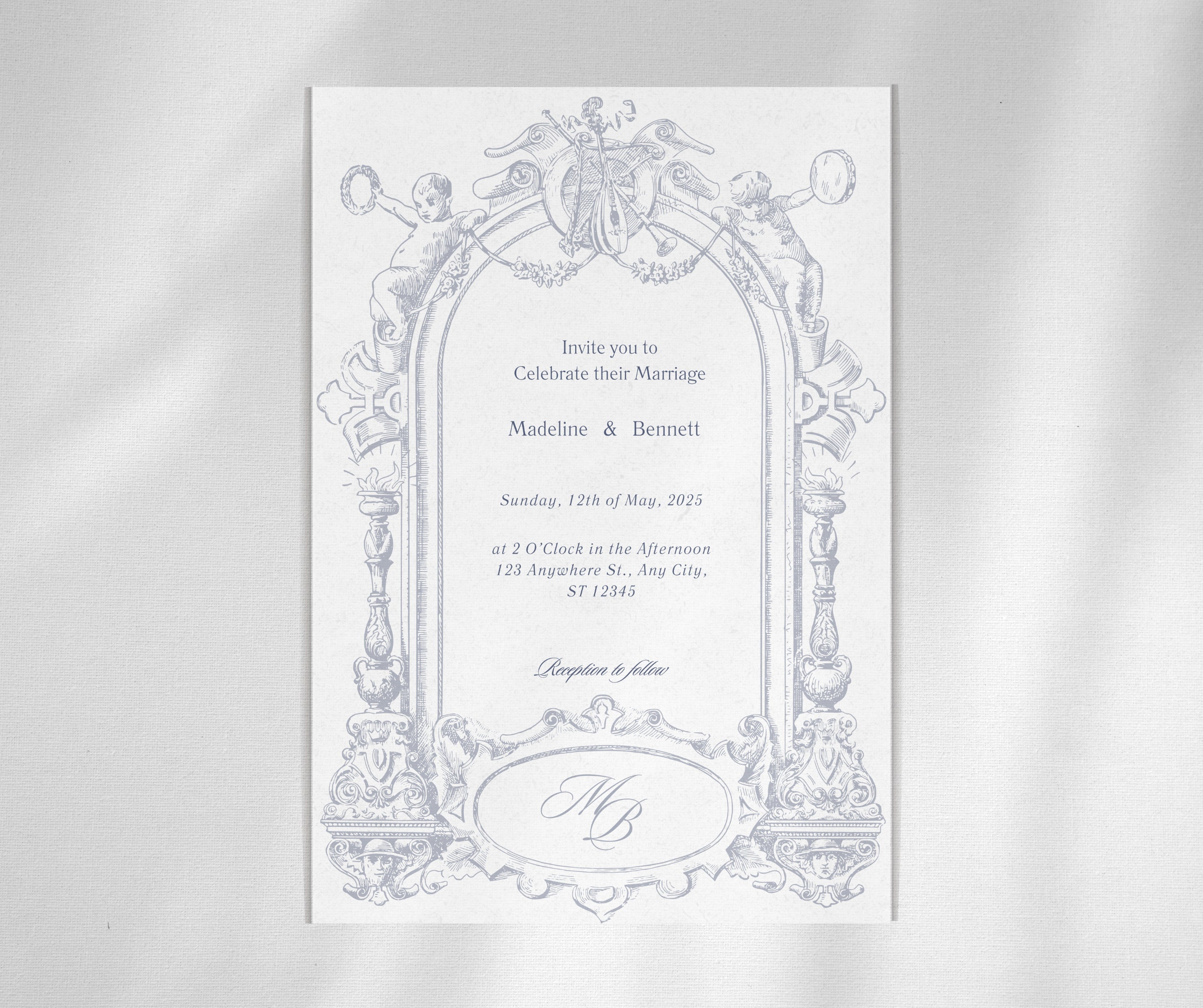 Classic Monogram Wedding Invitation Template Set, Blue Wedding ...