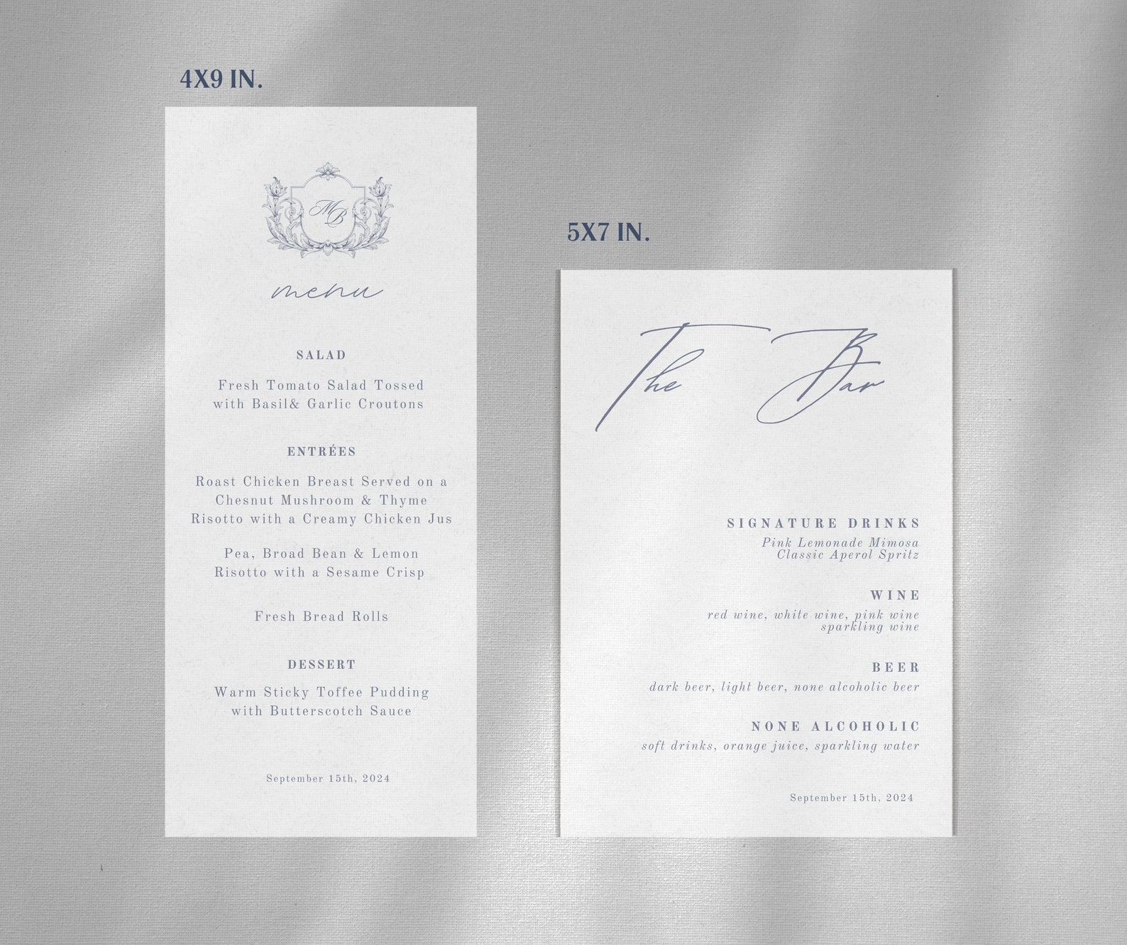 Dusty Blue Wedding Menu Template Set, Elegant Drink Menu Template ...