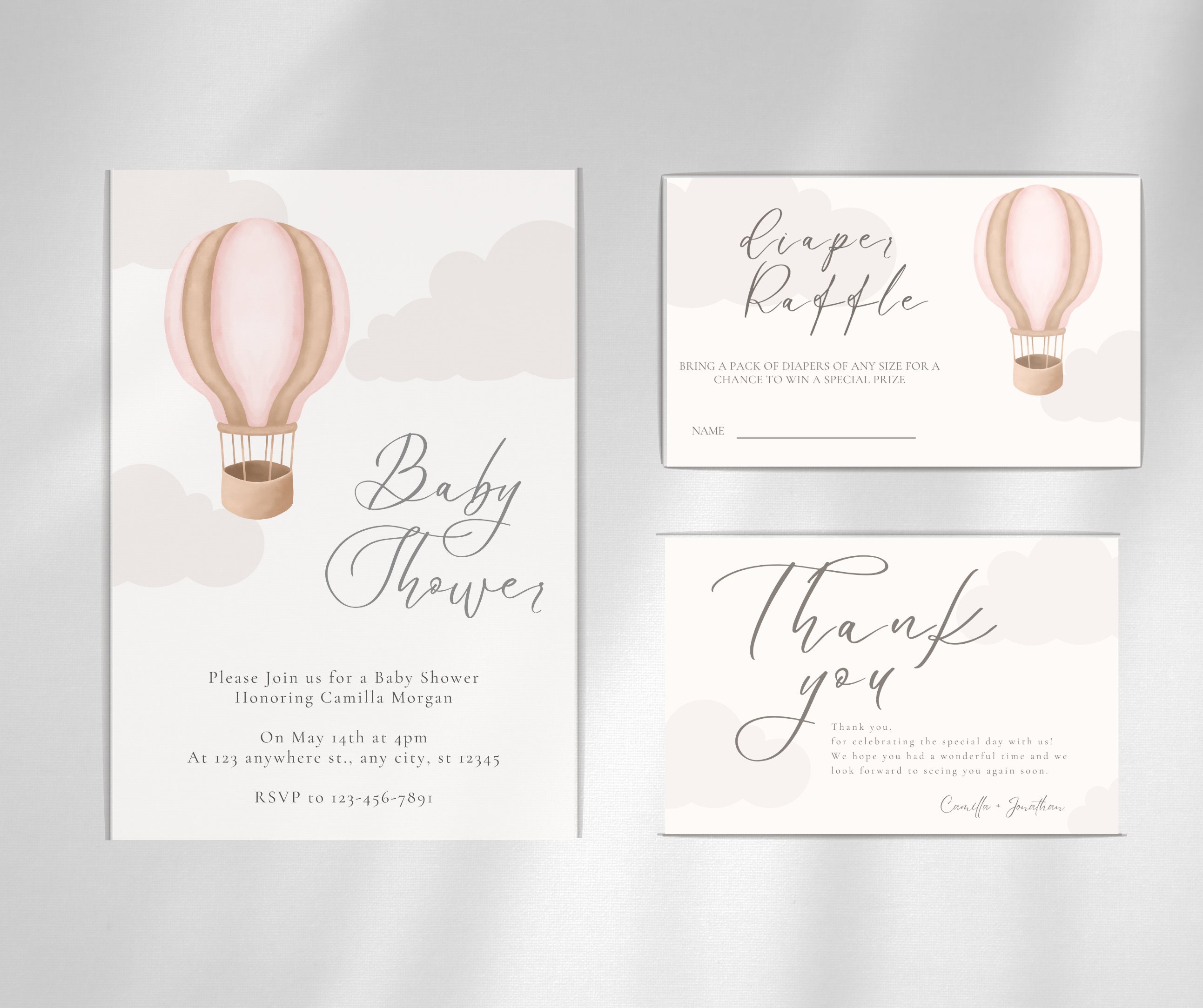 Editable Hot Air Balloon Theme Baby Shower Invitation Bundle, Hot Air ...