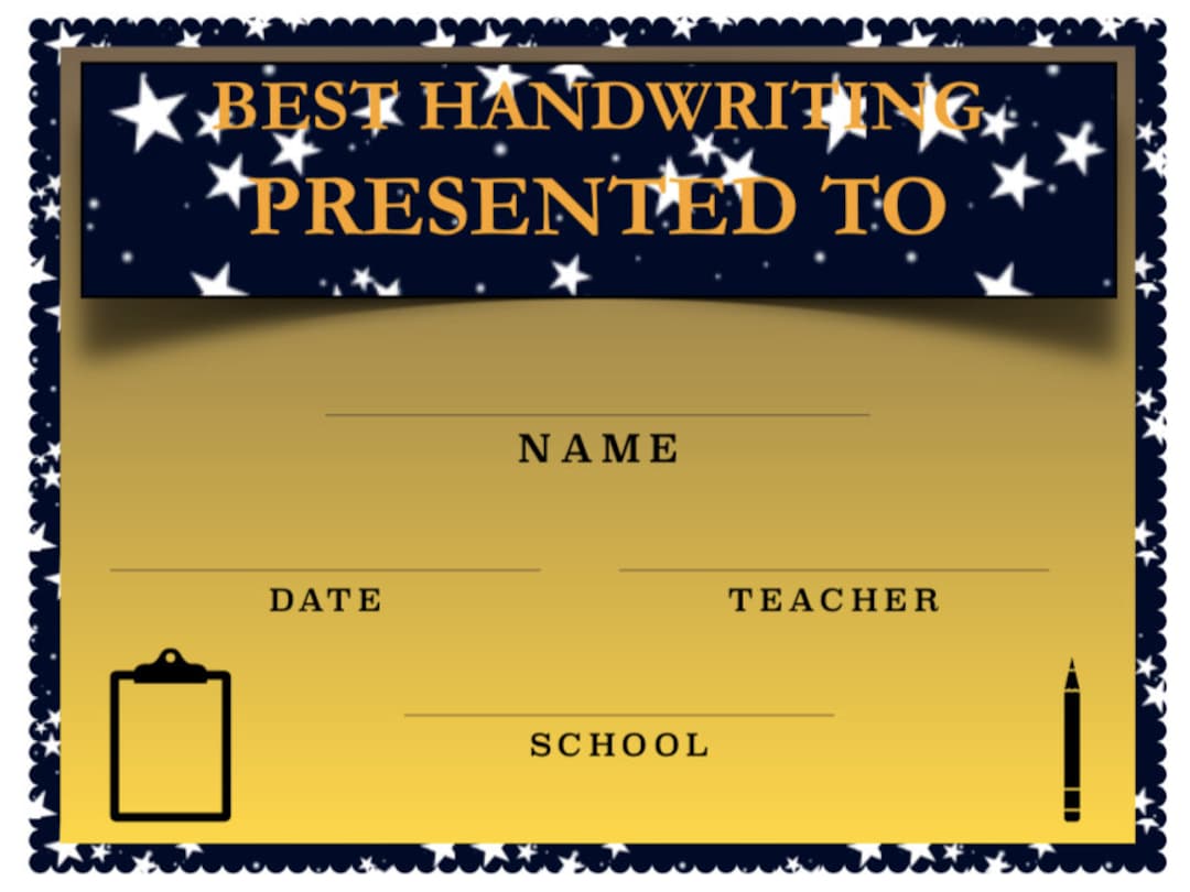 Best Handwriting Certificate - Etsy