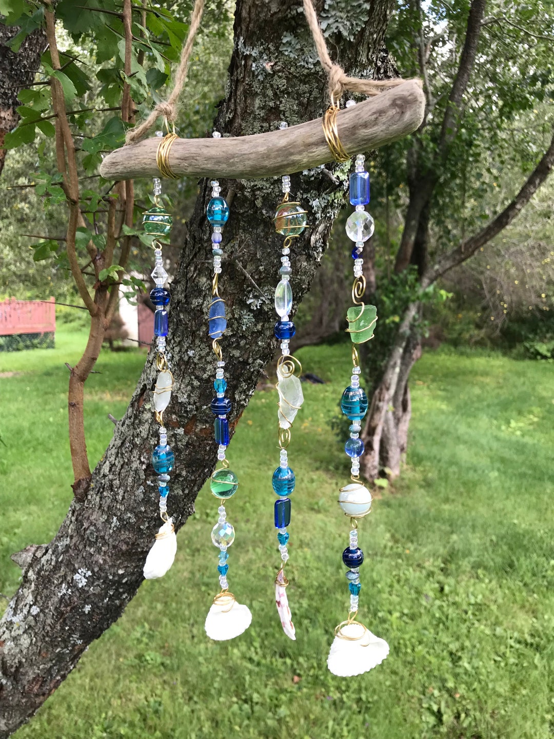 Wind Chimes With Seashells, Glass Beads, Driftwood and Wire - Etsy
