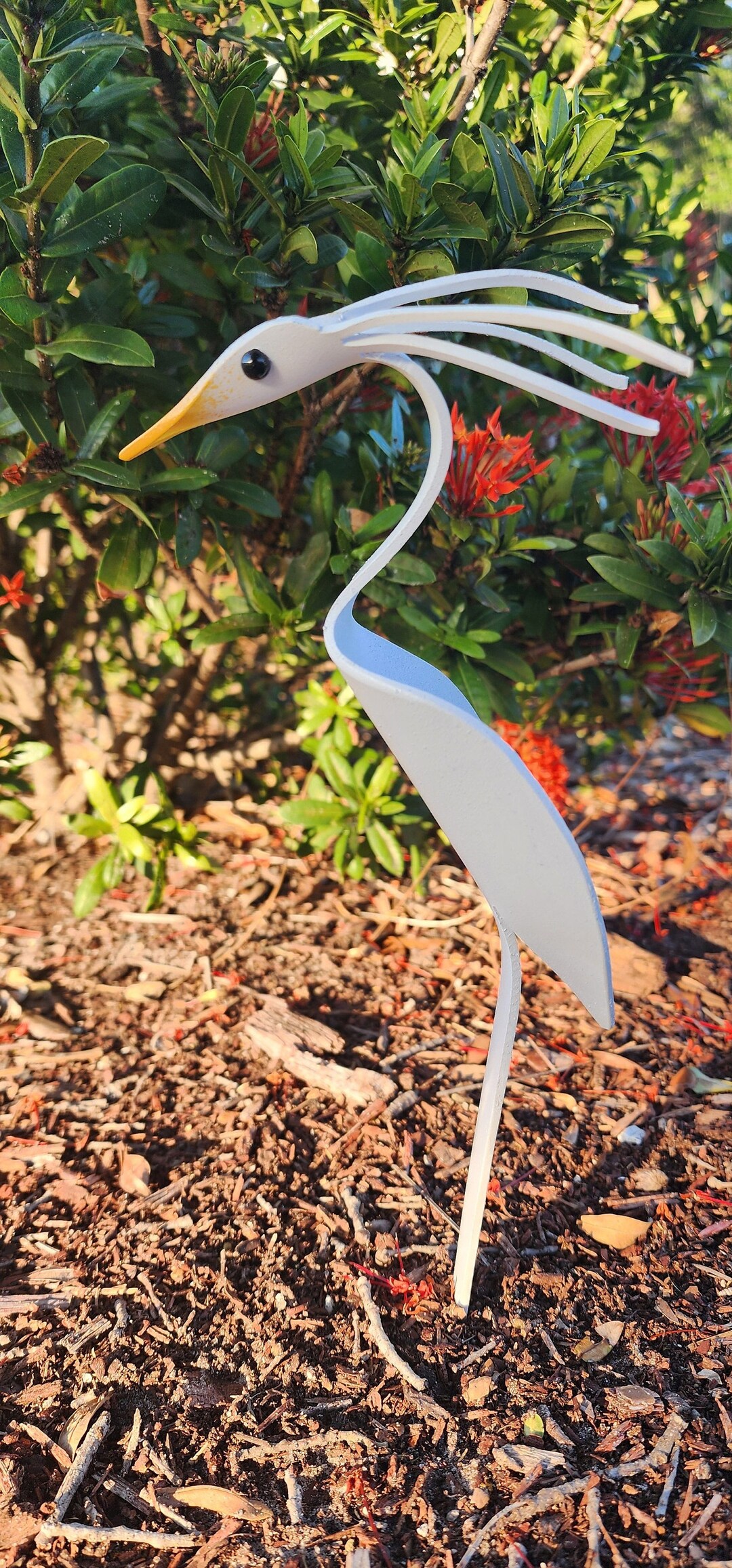 Egret With Feathers Garden Stake - Etsy