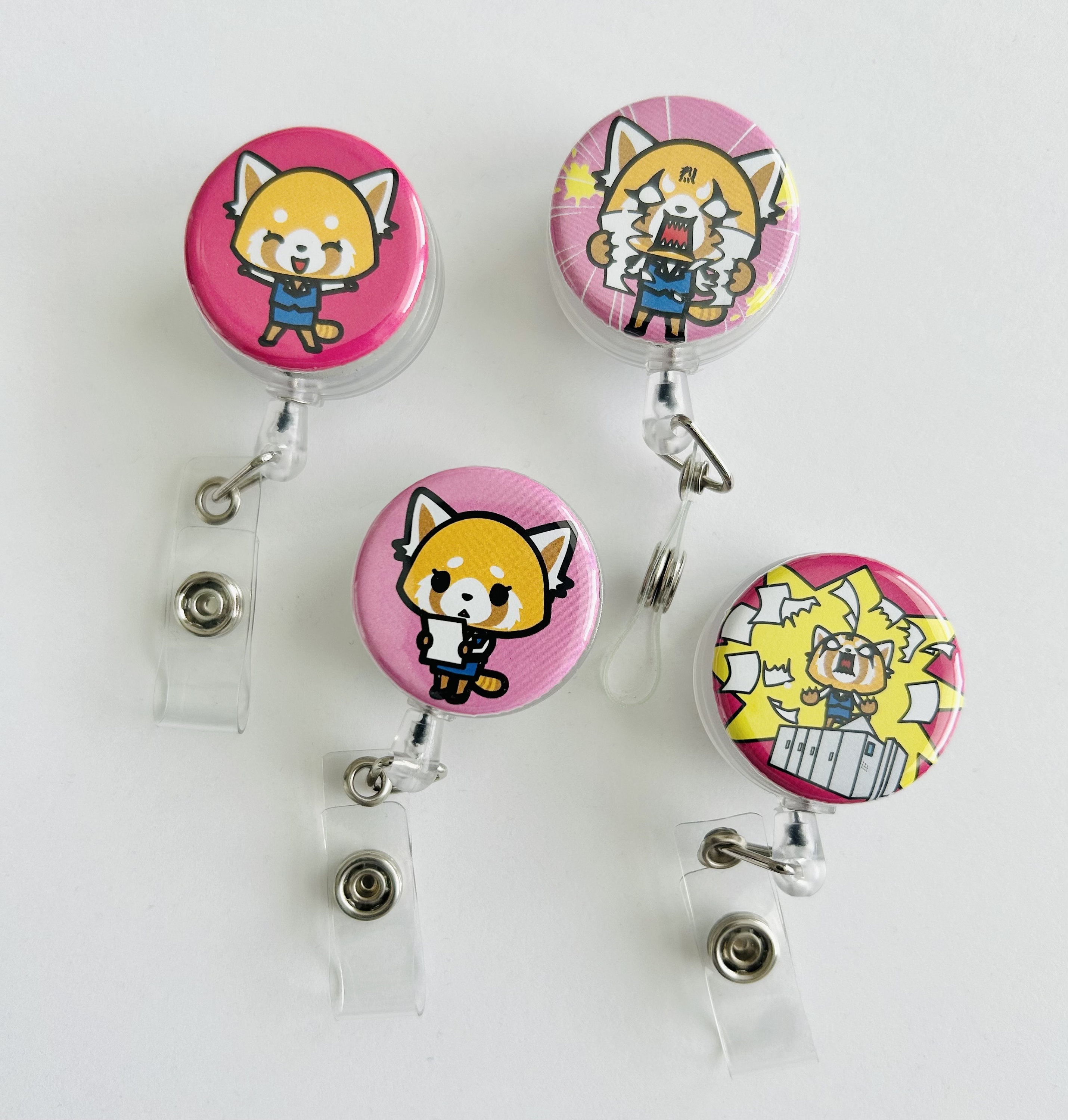 Cute Aggretsuko Retsuko Kawaii Button Clip Badge Reel Teacher Student ...