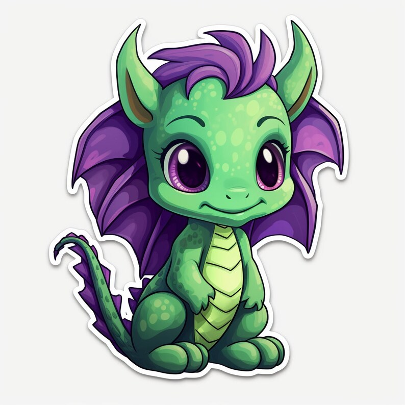Cute Green and Purple Dragon Sticker - Etsy
