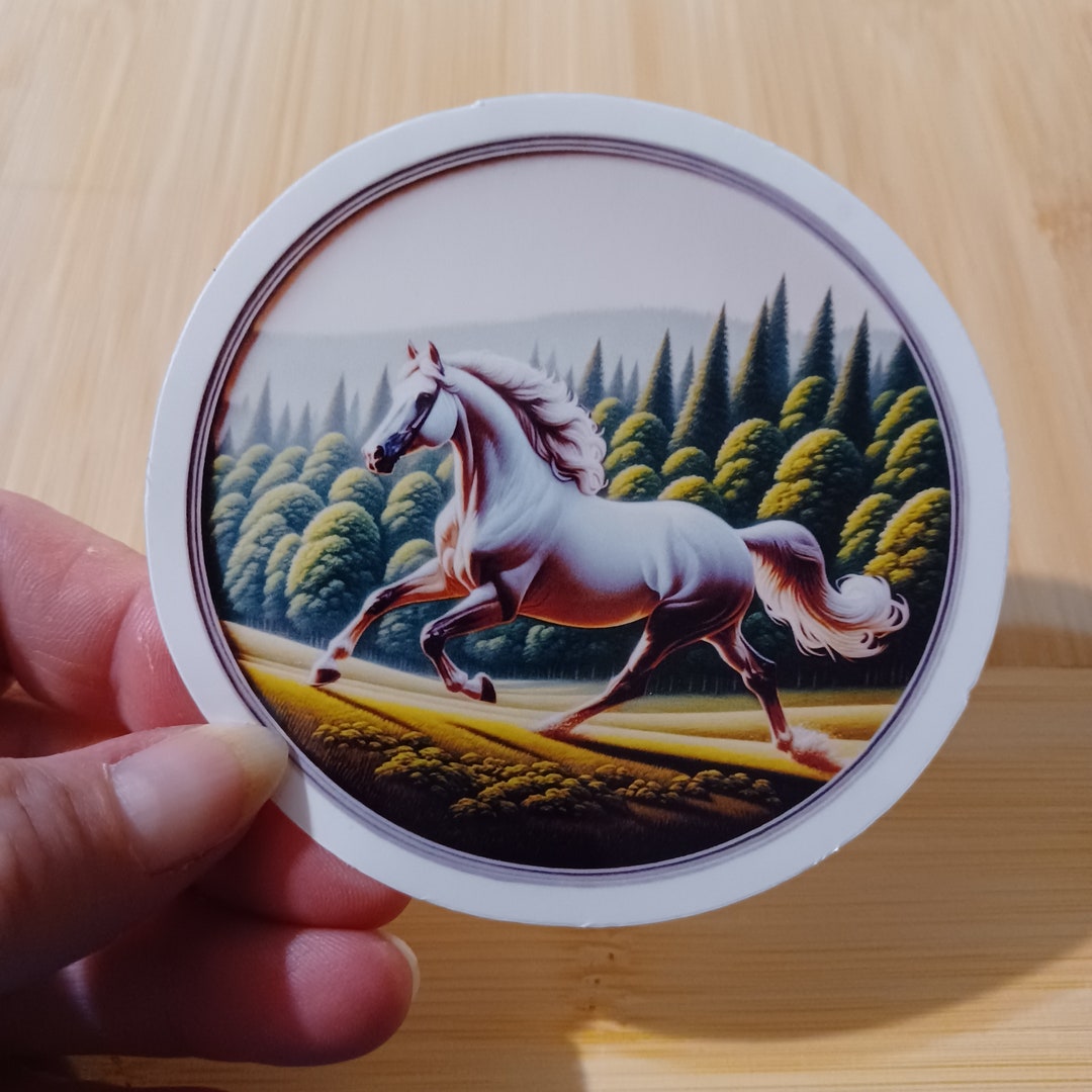Cremello Horse Galloping in a Field - Horse - Vinyl Sticker / Decal ...