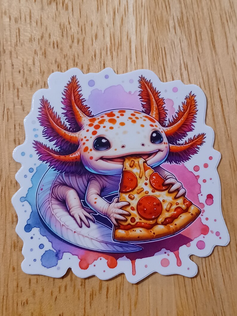 Axolotl comiendo pizza Critters coloridos Vinilo pegatina / calcomanía ...