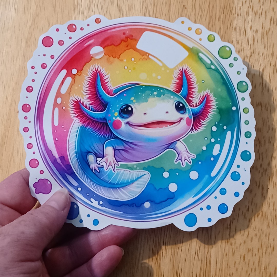 Axolotl W/ Two Frills in a Bubble - Color Critters - Vinyl Sticker ...