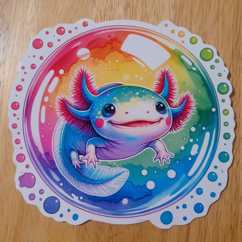 Axolotl W/ Two Frills in a Bubble - Color Critters - Vinyl Sticker ...