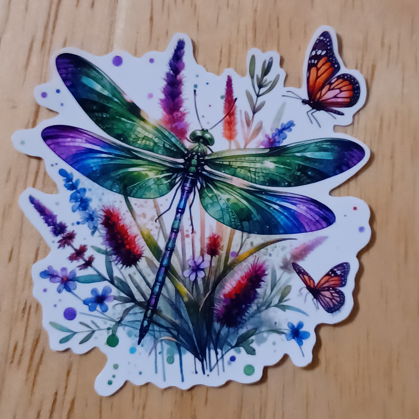 Dragonfly With Flowers and Butterflies- Vinyl Sticker / Decal - Cute ...