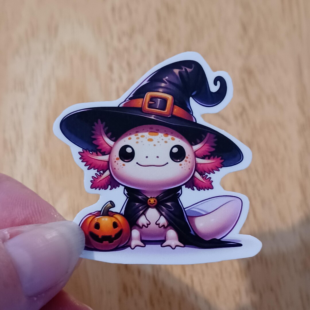 Axolotl Adorable Witch Halloween - Kawaii - Vinyl Sticker / Decal ...