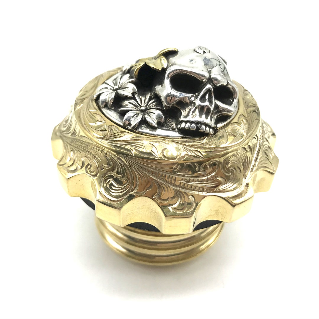 Brass Skull Motorcycle Gas Cap Fuel Tank Caps Cover Mount for Retro ...