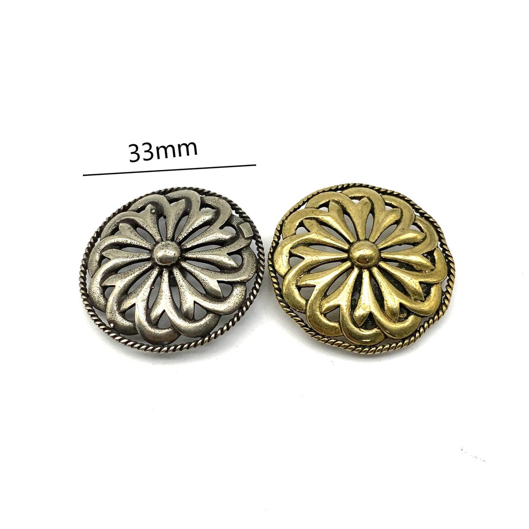 Brass Concho Rivets,flower Concho,brass&silver Color,screw Back Button ...
