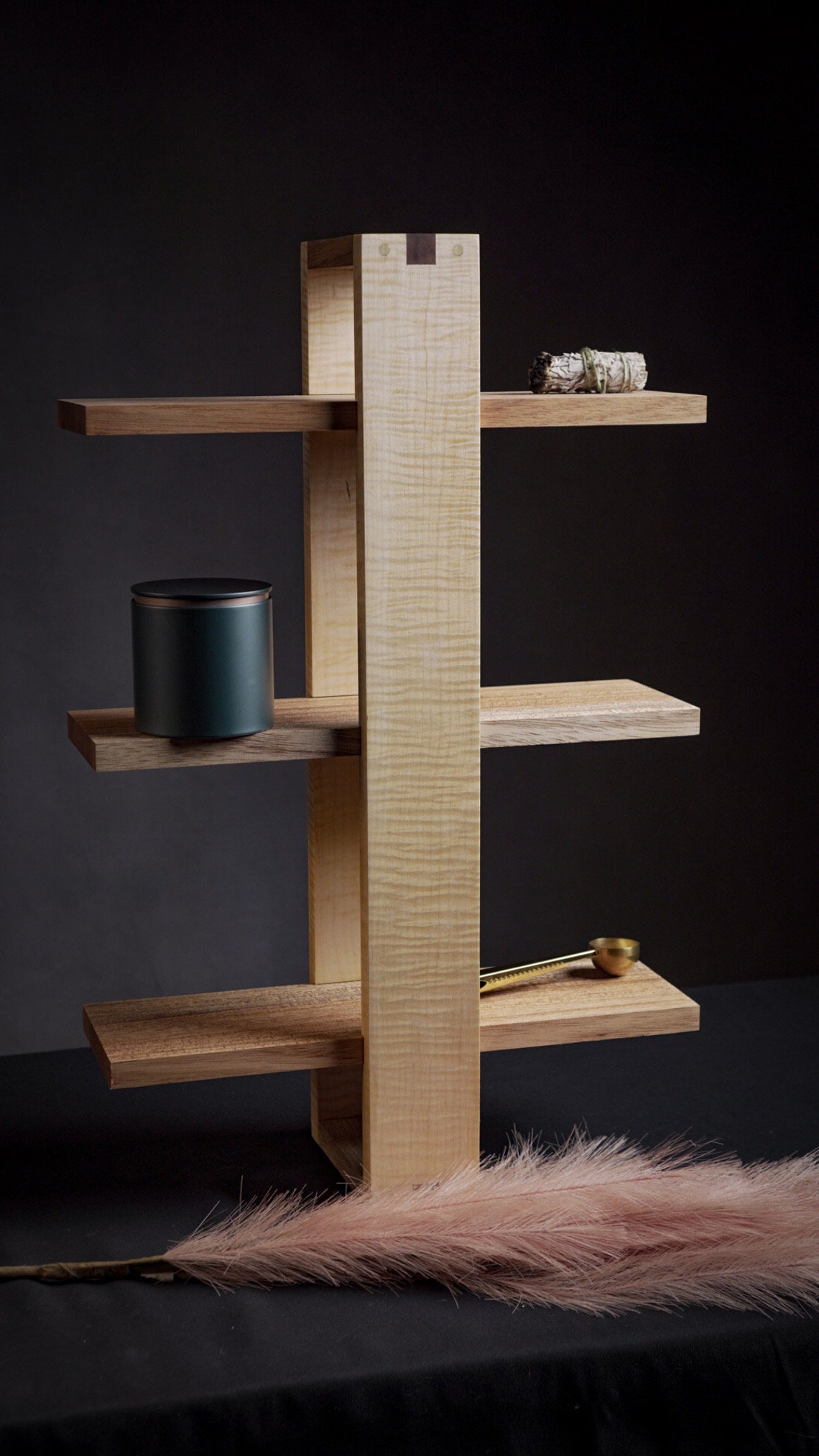 Handcrafted MCM Two-tone Curly Maple & Mahogany Sliding Shelves With ...