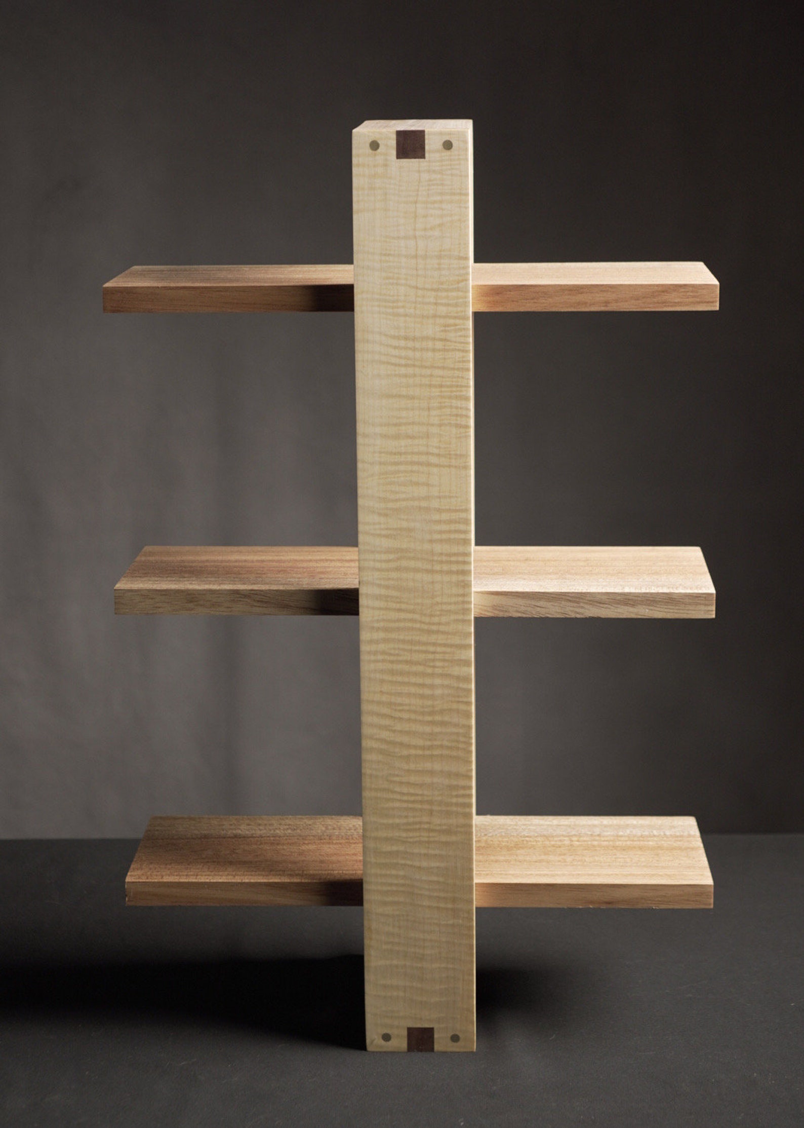 Handcrafted MCM Two-tone Curly Maple & Mahogany Sliding Shelves With ...