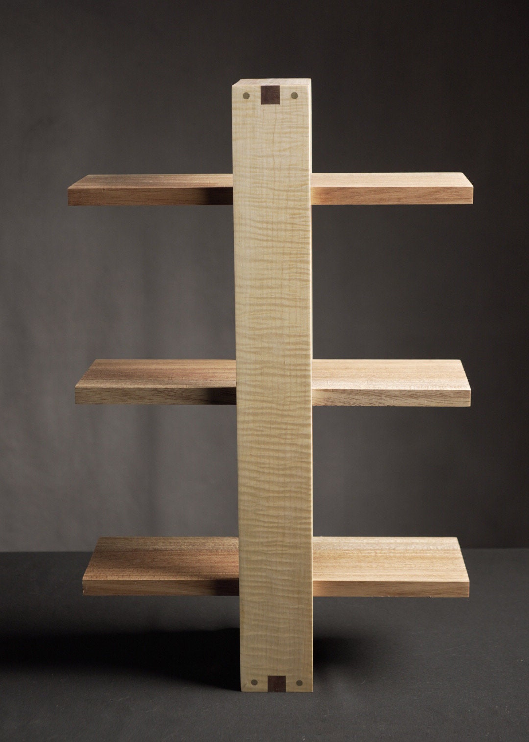 Handcrafted MCM Two-tone Curly Maple & Mahogany Sliding Shelves With ...