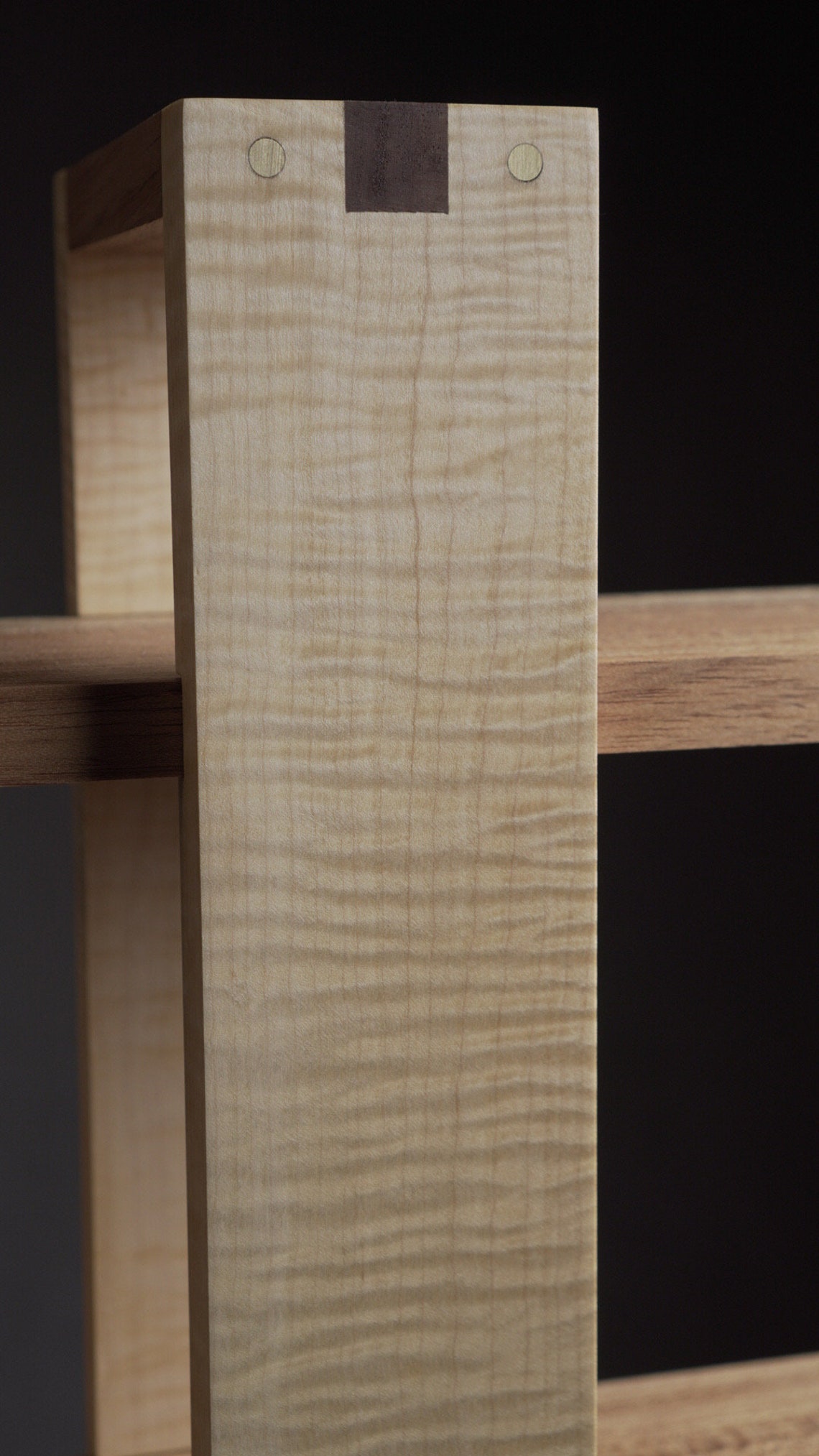 Handcrafted MCM Two-tone Curly Maple & Mahogany Sliding Shelves With ...