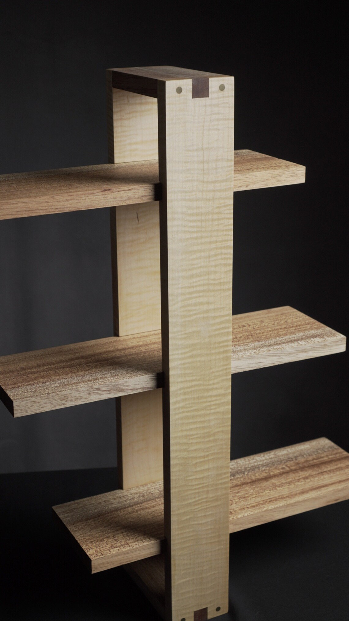 Handcrafted MCM Two-tone Curly Maple & Mahogany Sliding Shelves With ...