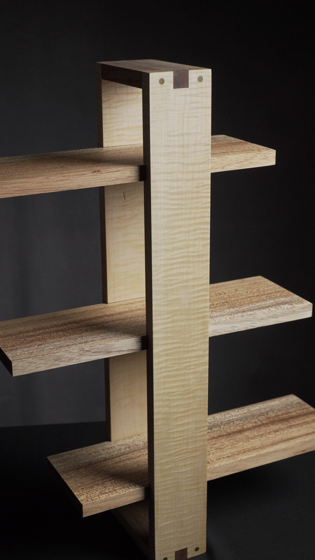 Handcrafted MCM Two-tone Curly Maple & Mahogany Sliding Shelves With ...