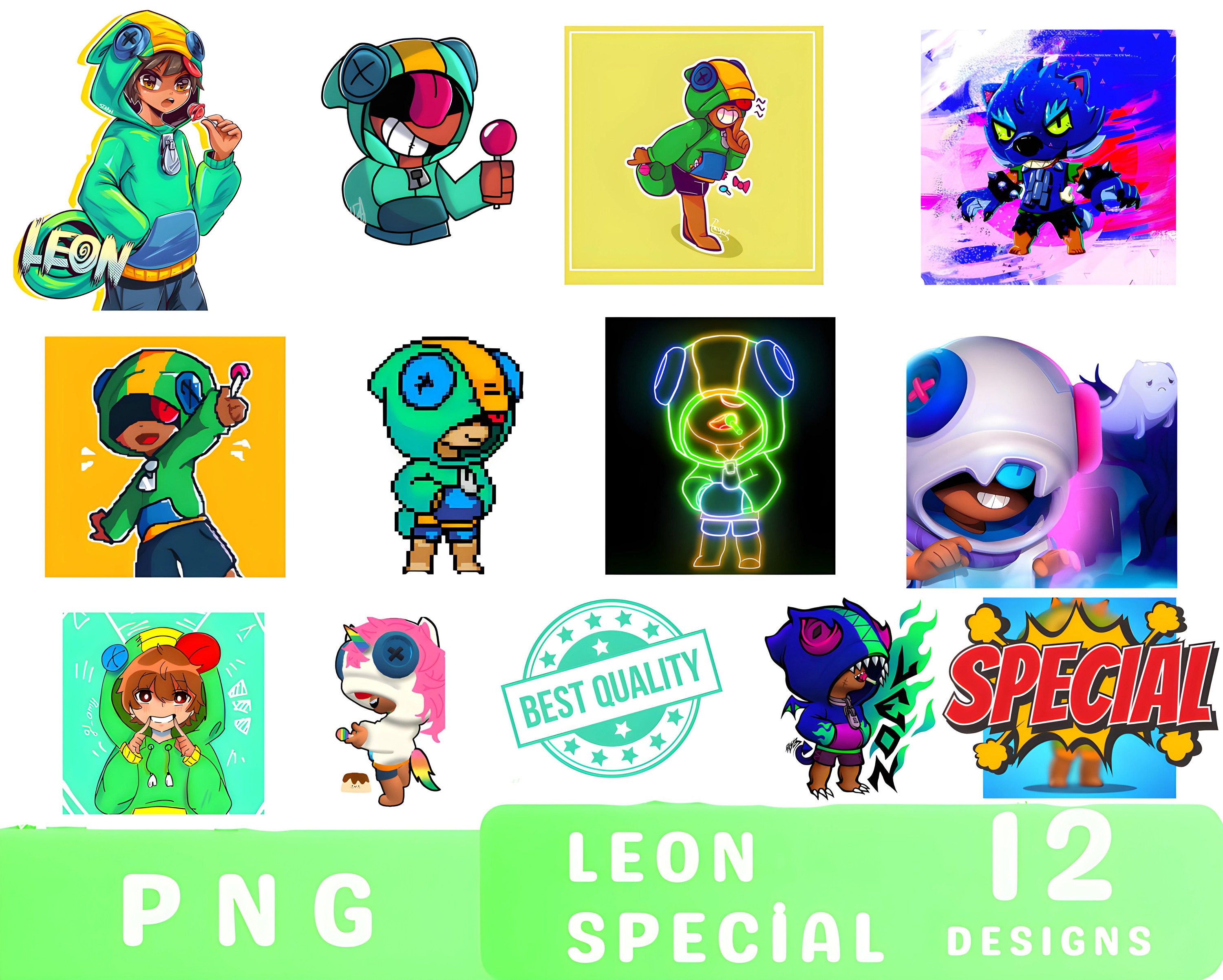 12 diseños PNG de Brawl Stars Leon Descarga digital, perfecto para ...