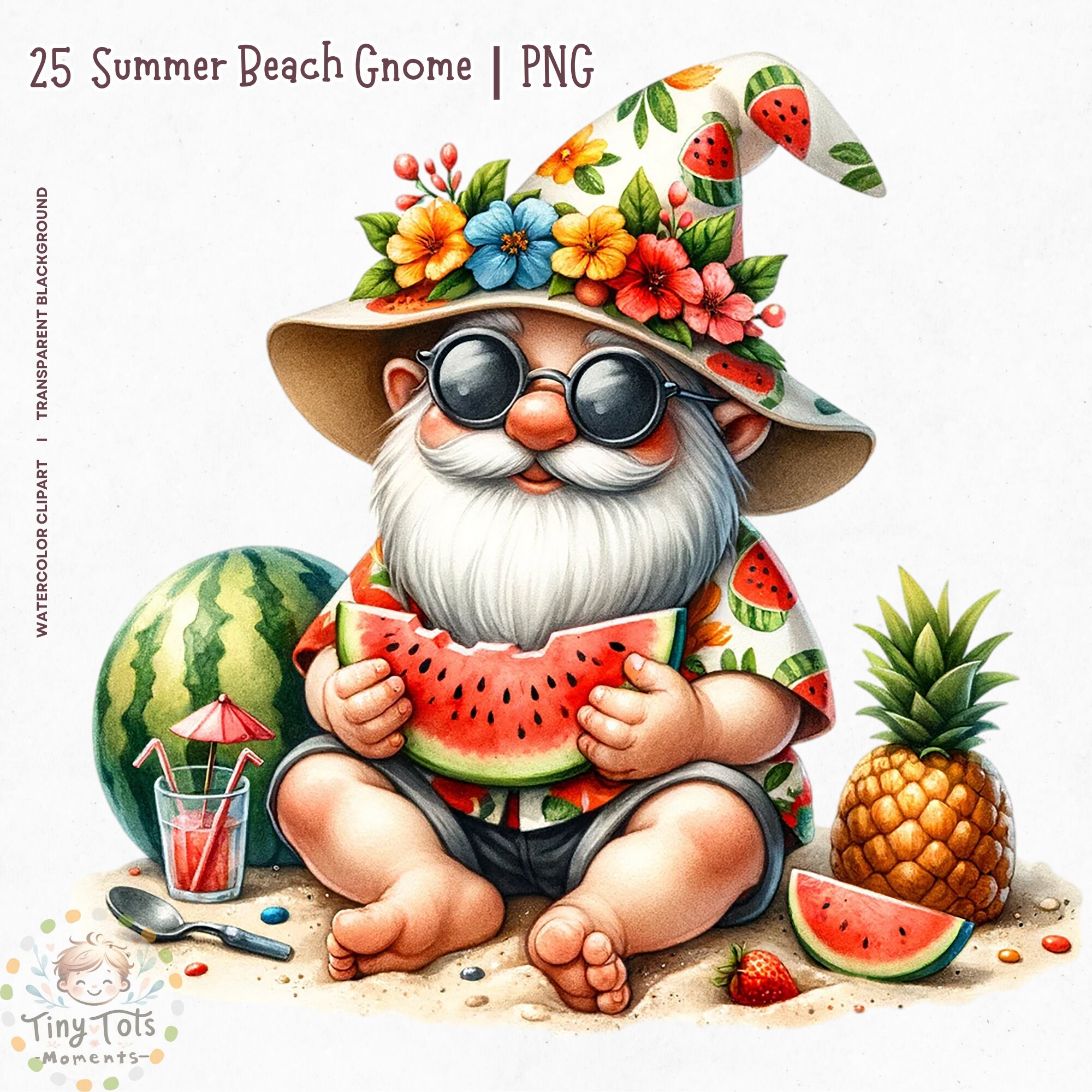 Watercolor Summer Beach Gnome Clipart, Beach Gnome Clipart, PNG, Gnome ...