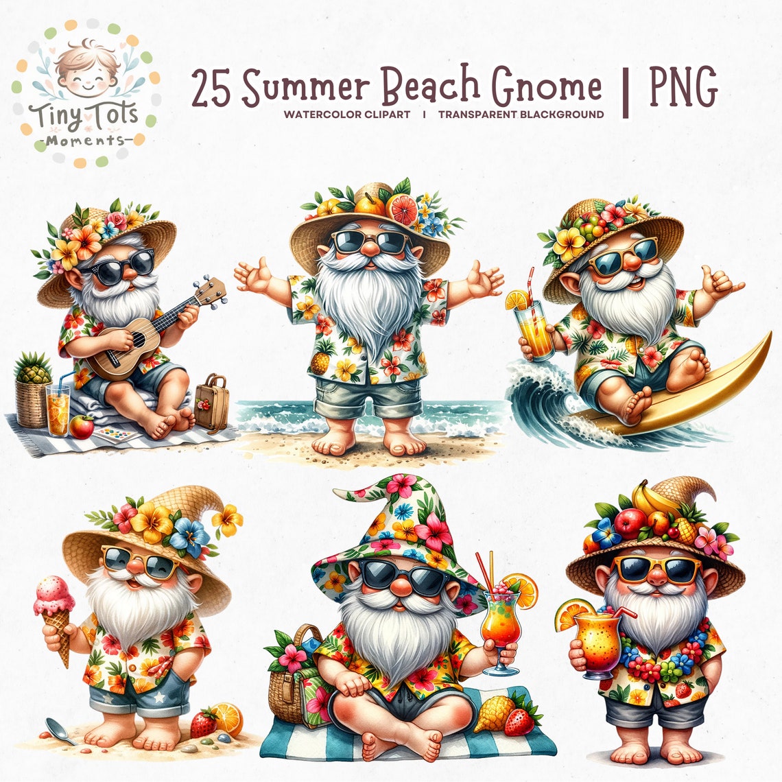 Watercolor Summer Beach Gnome Clipart, Beach Gnome Clipart, PNG, Gnome ...