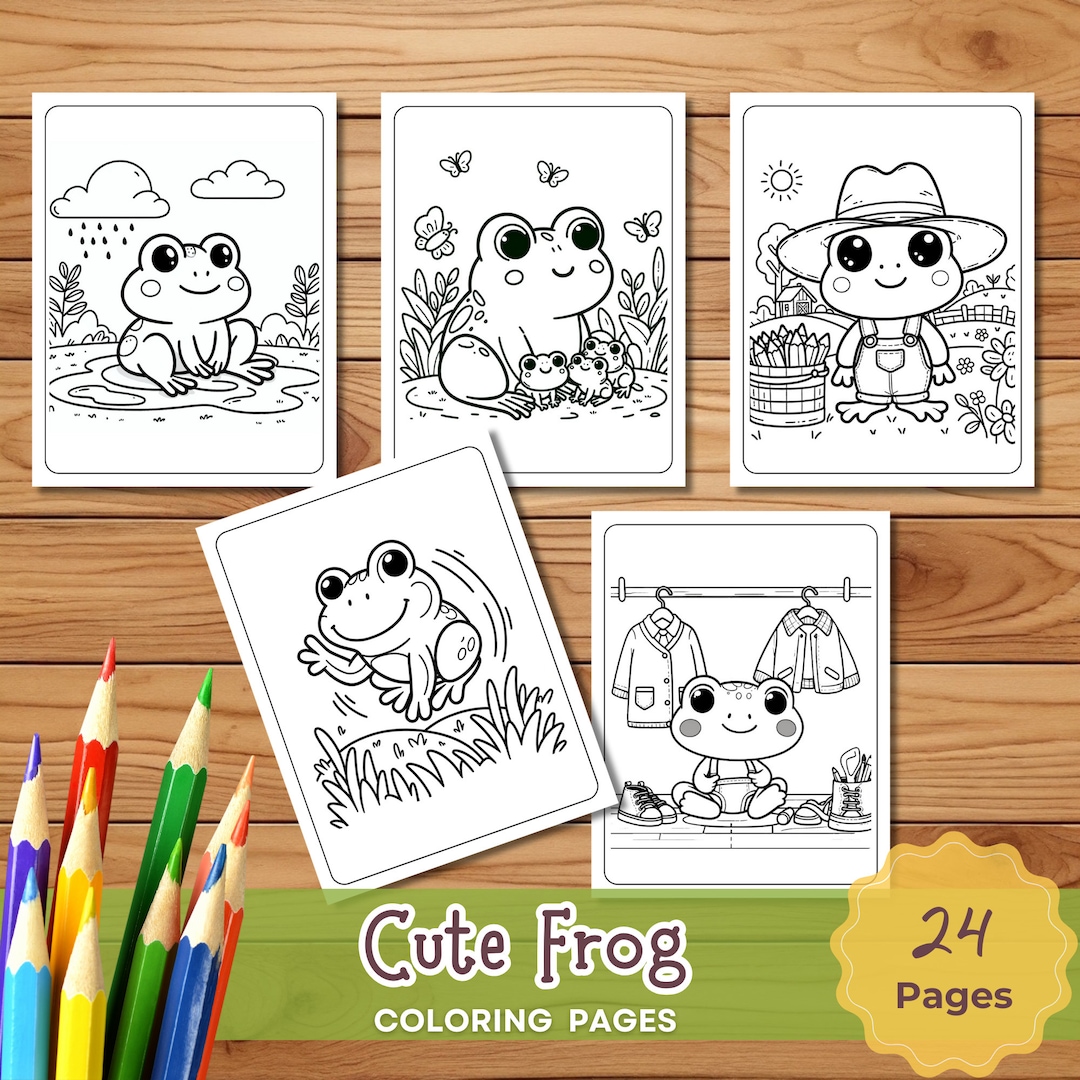 Cute Frog Coloring Pages Bundle for Kids-instant Download Printable ...