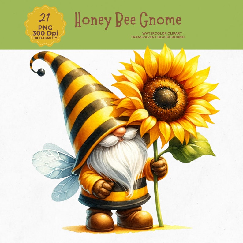 Honey Bee Gnome Clipart, Bee Gnome Clipart, Gnome Clipart, Spring Gnome ...