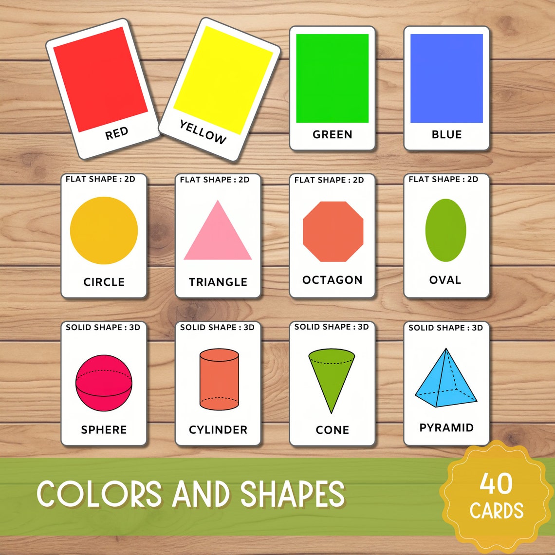 40 Colors and Shapes Flashcards, Printable Flashcards, Educational ...