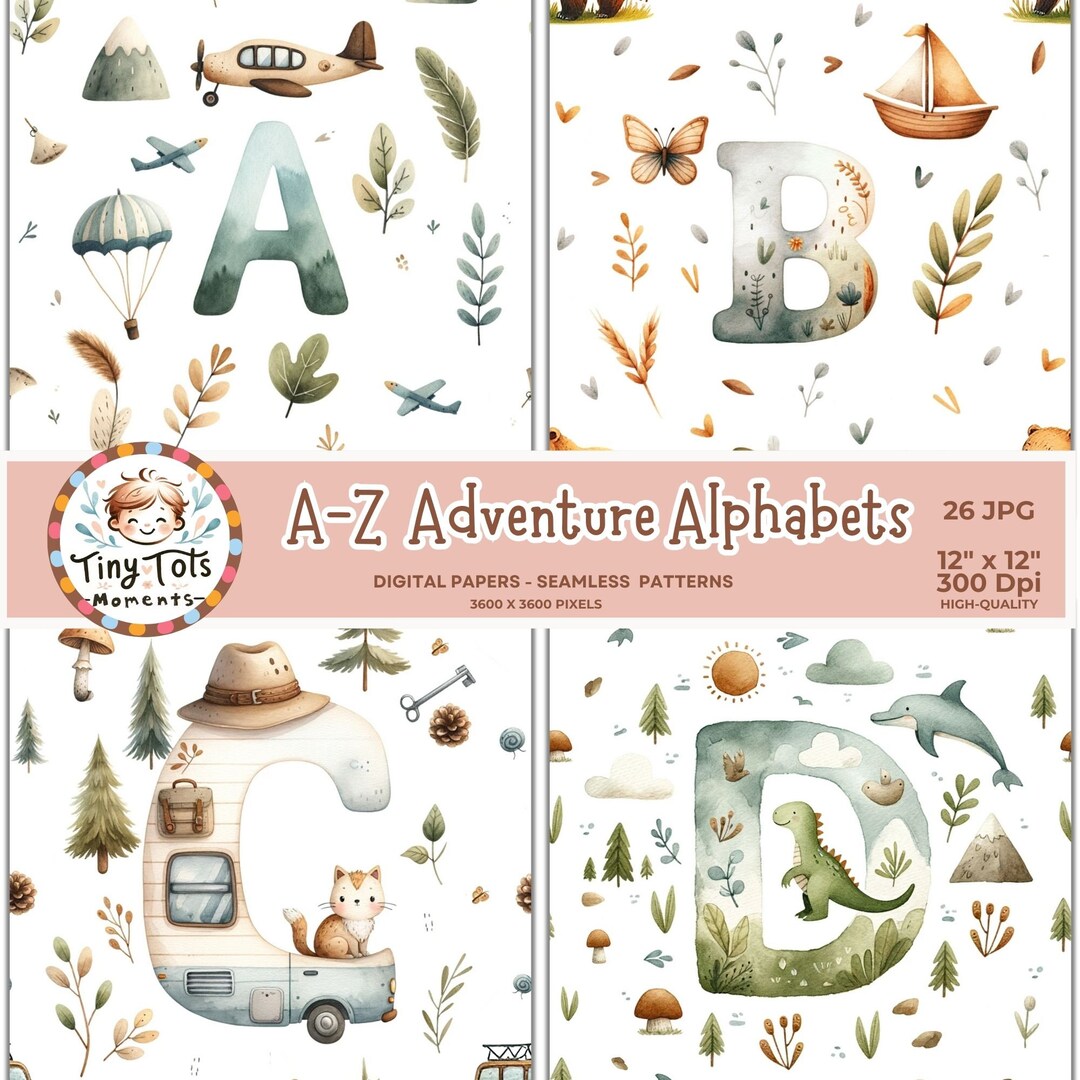 Kids Seamless Pattern Digital Papers-letters ' A-Z ' Alphabet Theme ...