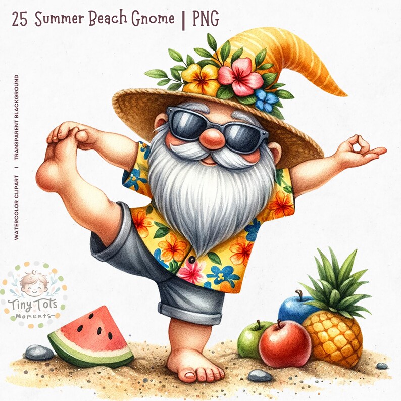 Watercolor Summer Beach Gnome Clipart, Beach Gnome Clipart, PNG, Gnome ...