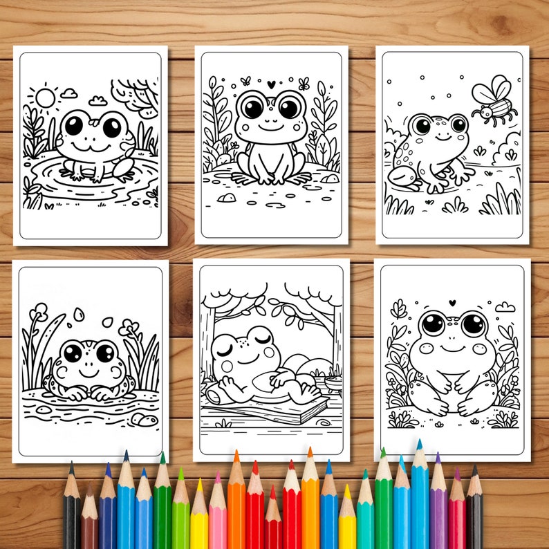Cute Frog Coloring Pages Bundle for Kids-instant Download Printable ...