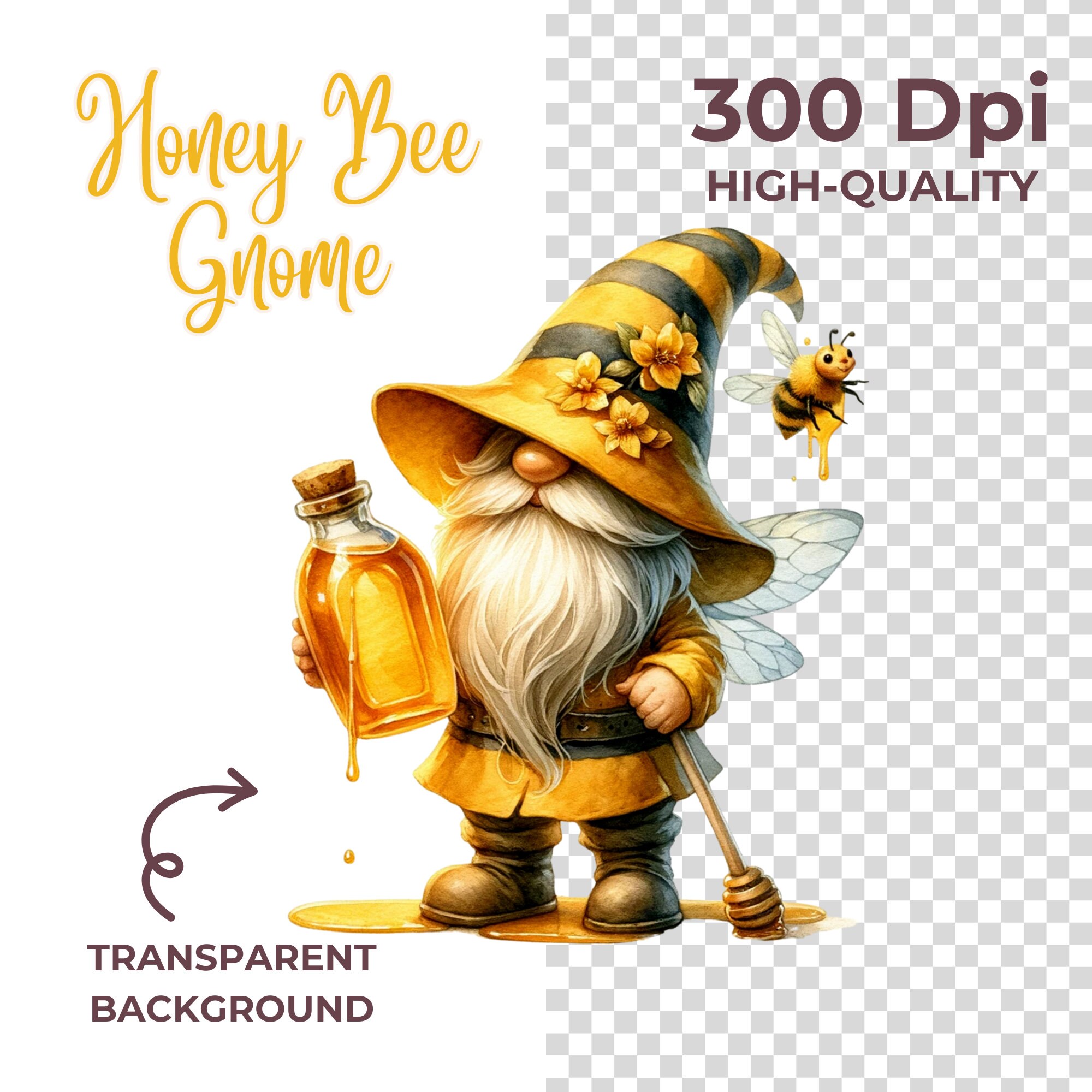 Honey Bee Gnome Clipart, Bee Gnome Clipart, Gnome Clipart, Spring Gnome ...