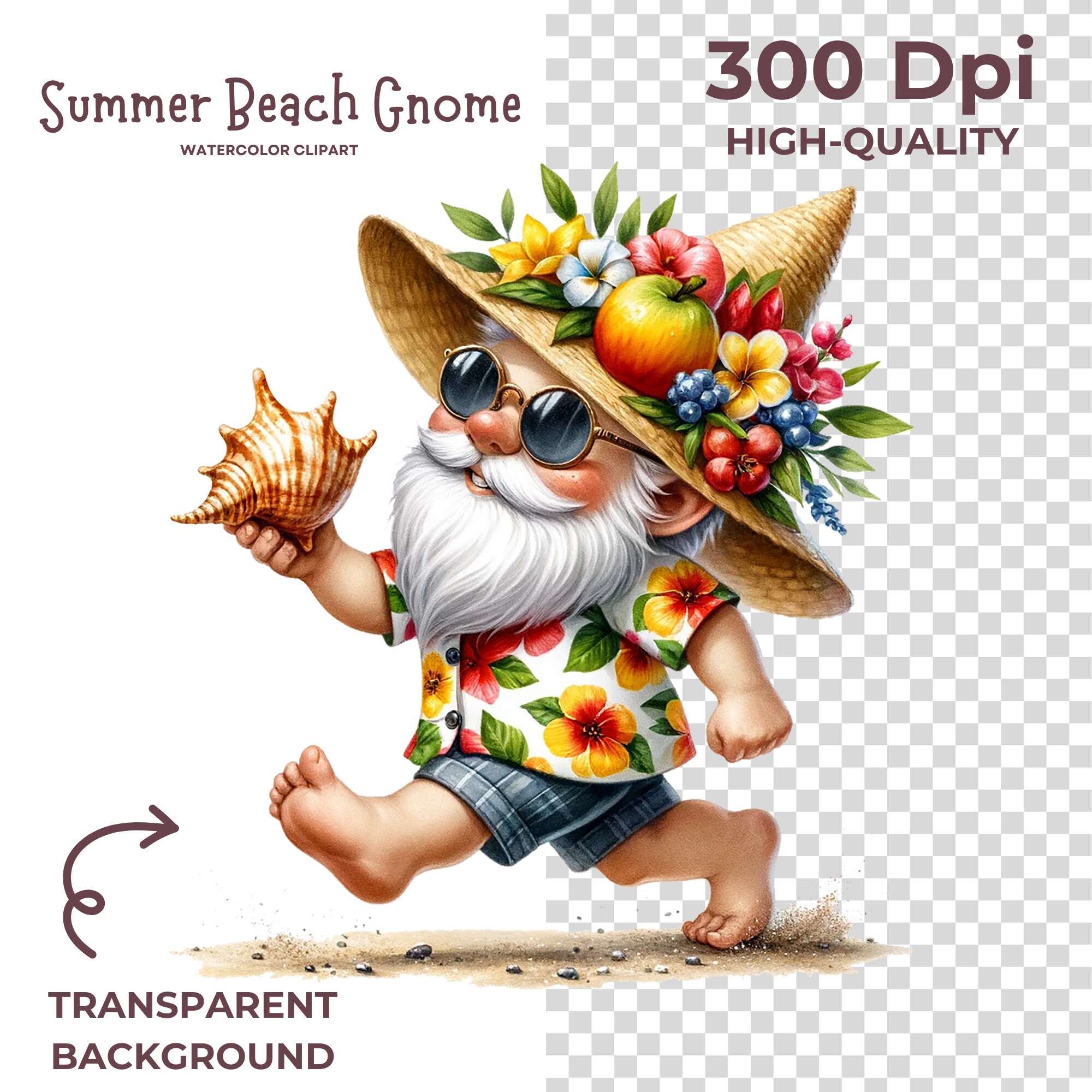 Watercolor Summer Beach Gnome Clipart, Beach Gnome Clipart, PNG, Gnome ...