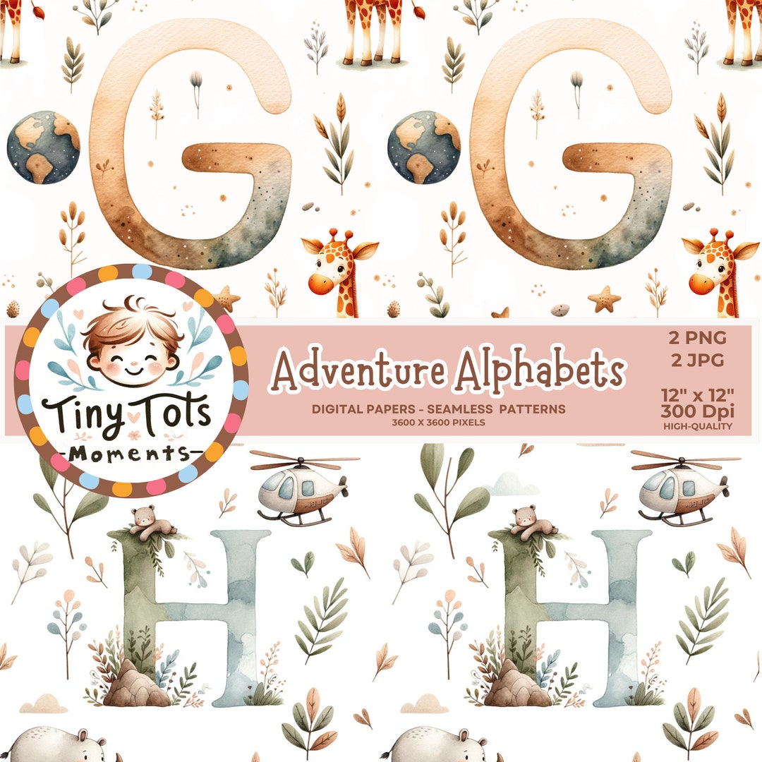 Kids Seamless Pattern Digital Papers-letters 'G' and 'H' Alphabet Theme ...